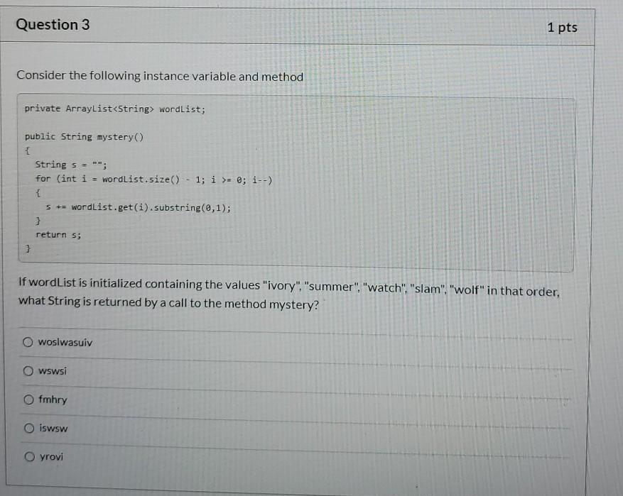 Solved Question 3 1 pts Consider the following instance | Chegg.com