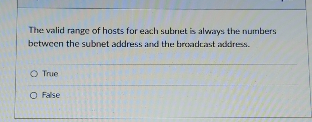 The valid range of hosts for each subnet is always | Chegg.com