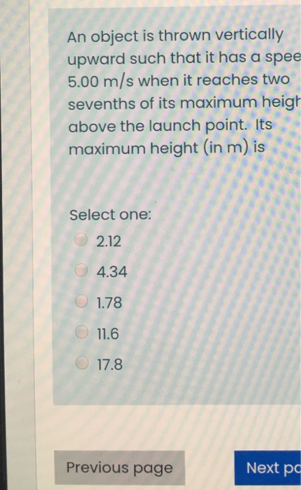 Solved An object is thrown vertically upward such that it | Chegg.com