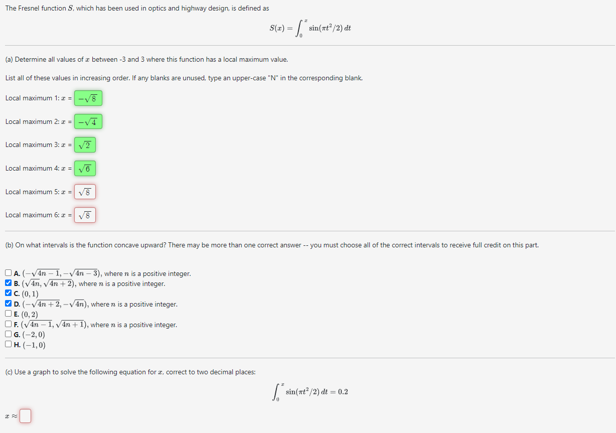Solved The Fresnel function S, ﻿which has been used in | Chegg.com