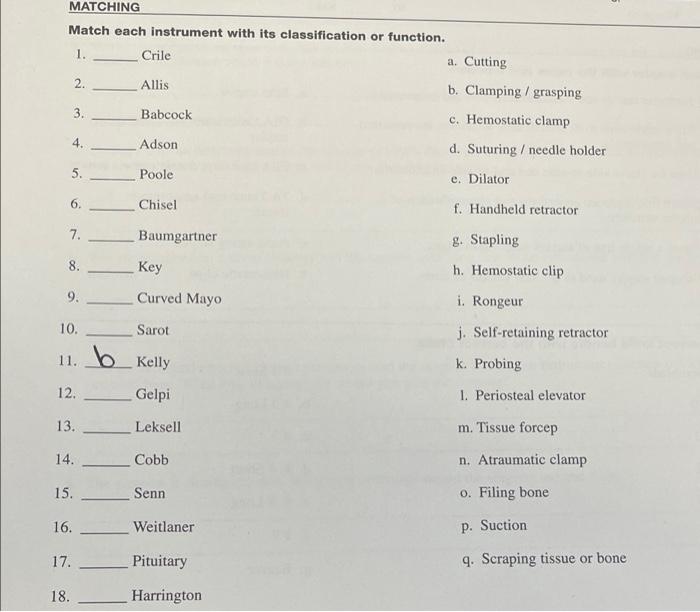 Solved MATCHING Match each instrument with its | Chegg.com