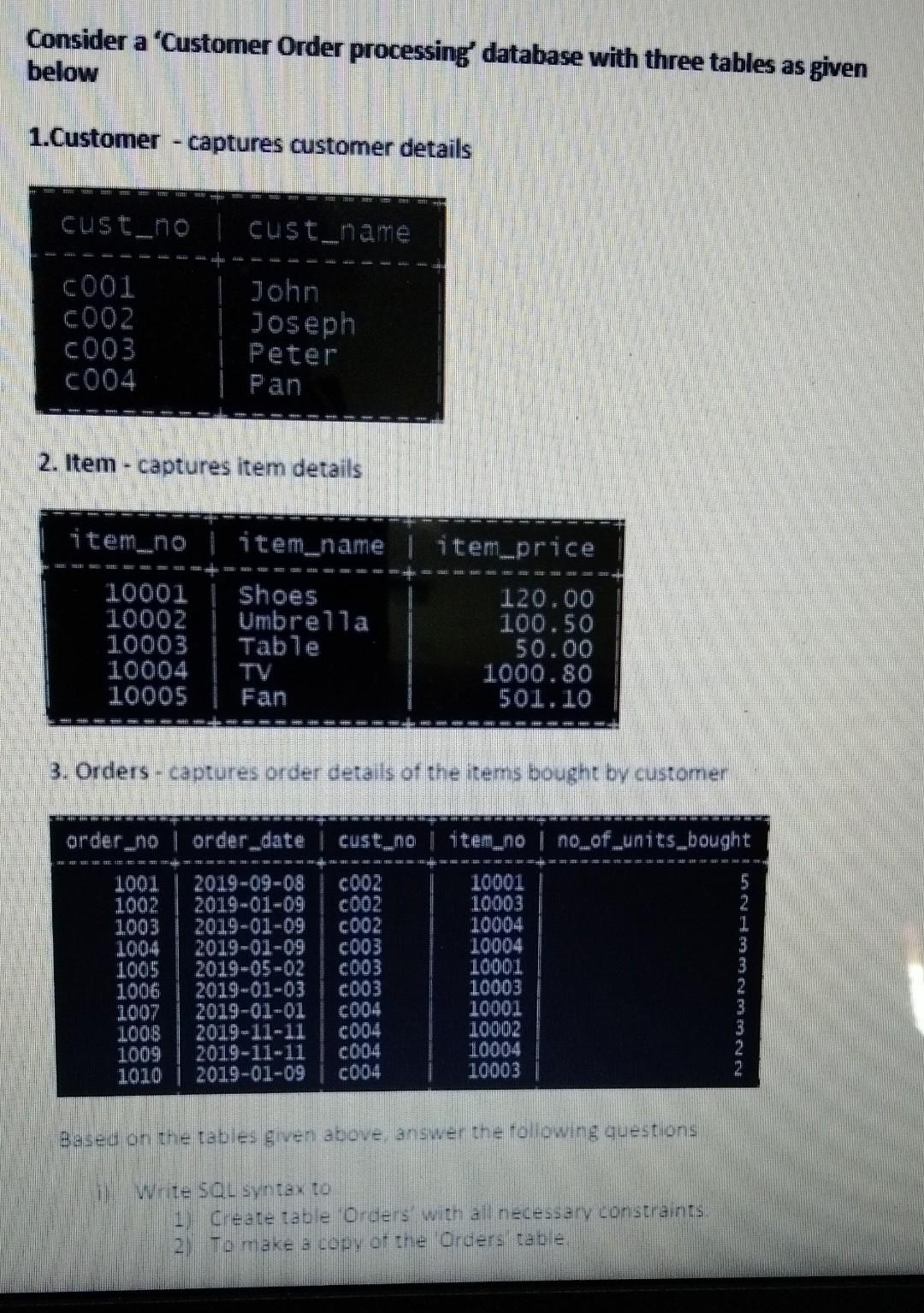 Solved Consider a 'Customer Order processing database with | Chegg.com