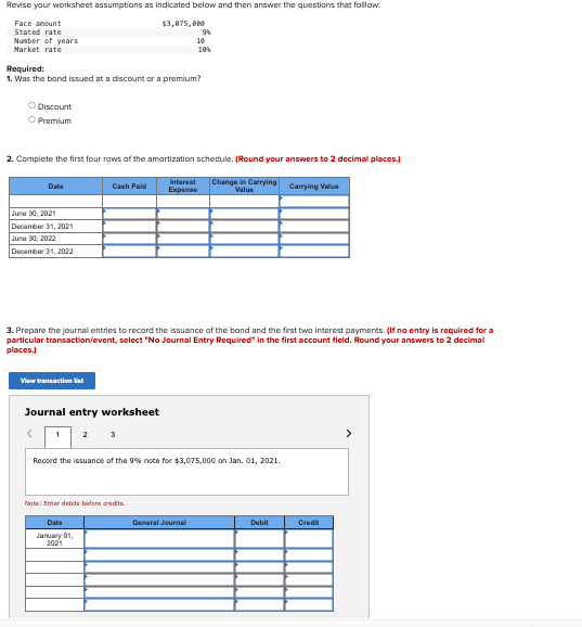 Solved Aevise your worksheet assumptions as indicated below | Chegg.com