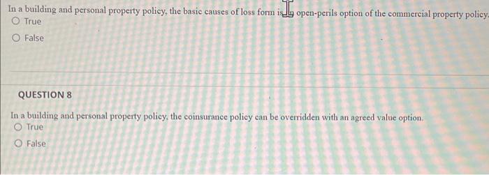 Solved In a building and personal property policy, the basic | Chegg.com