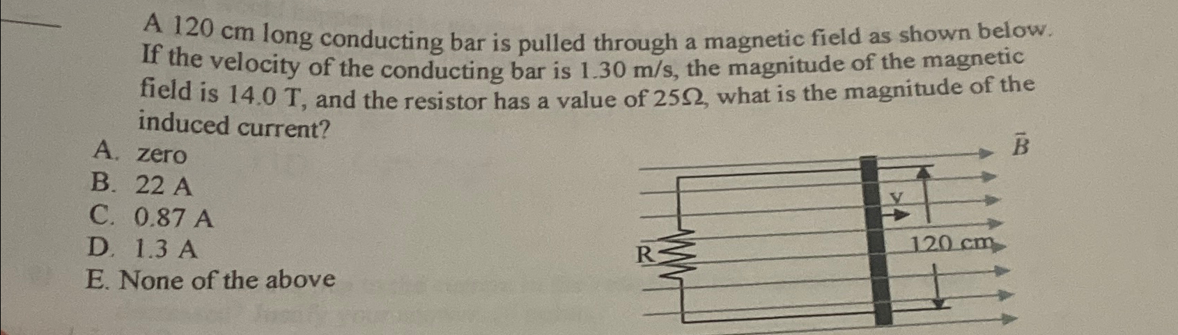 Solved A 120cm ﻿long conducting bar is pulled through a | Chegg.com