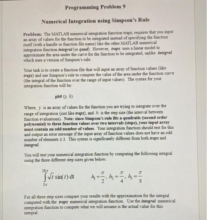 Solved Programming Problem 9 Numerical Integration Using 6862