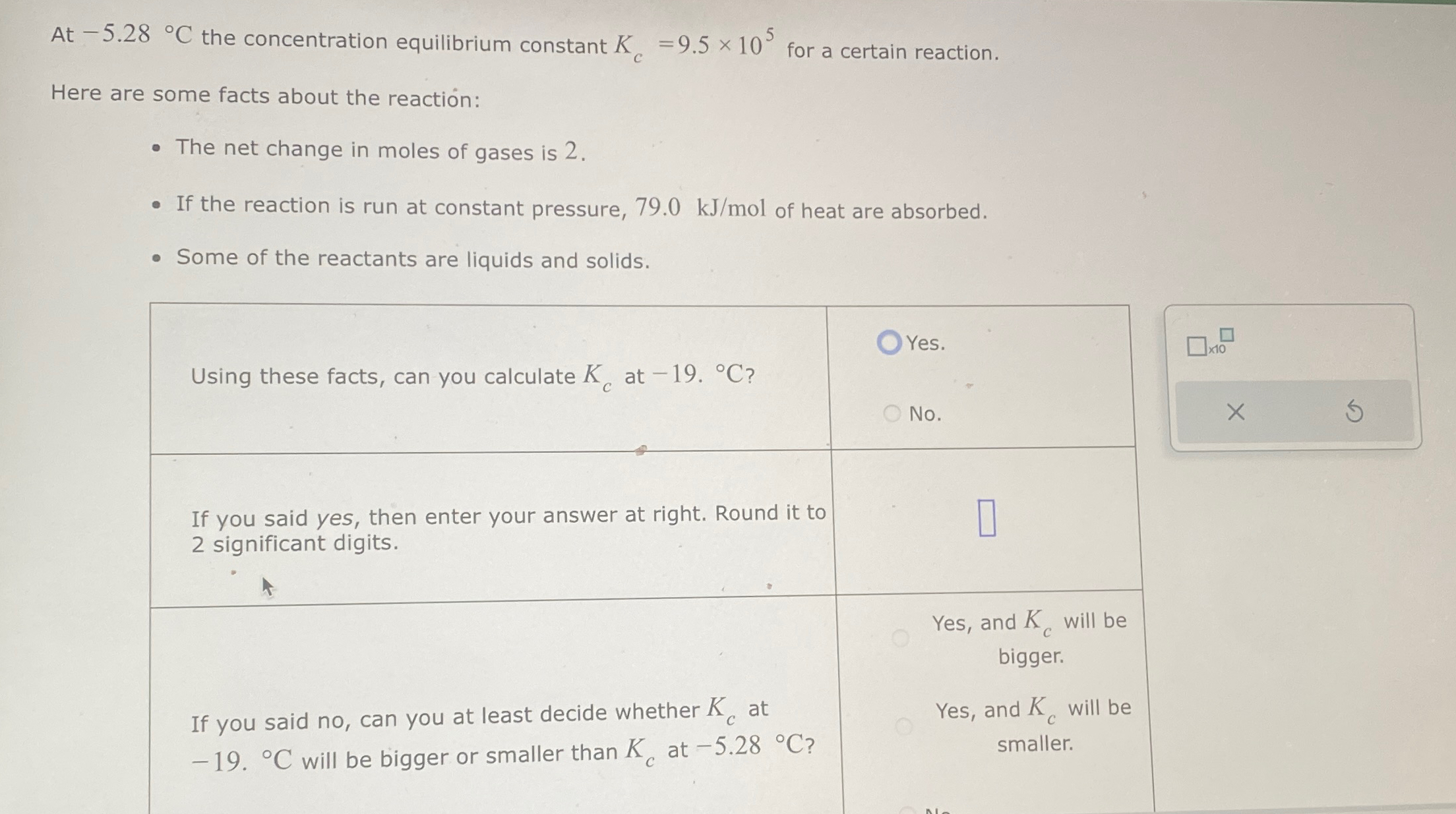 Solved At -5.28°C ﻿the concentration equilibrium constant | Chegg.com