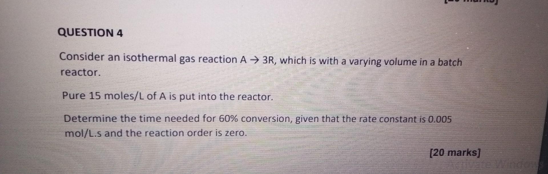 Solved Consider an isothermal gas reaction A→3R, which is | Chegg.com