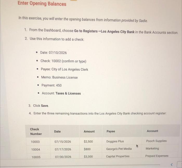 Solved Enter Opening Balances In this exercise, you will | Chegg.com