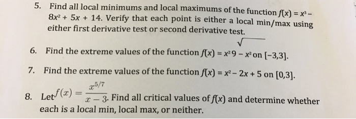 Solved 5. Find all local minimums and local maximums of the | Chegg.com