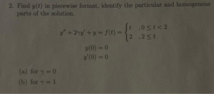 Solved 2. Find y(t) in piecewise format, identify the | Chegg.com
