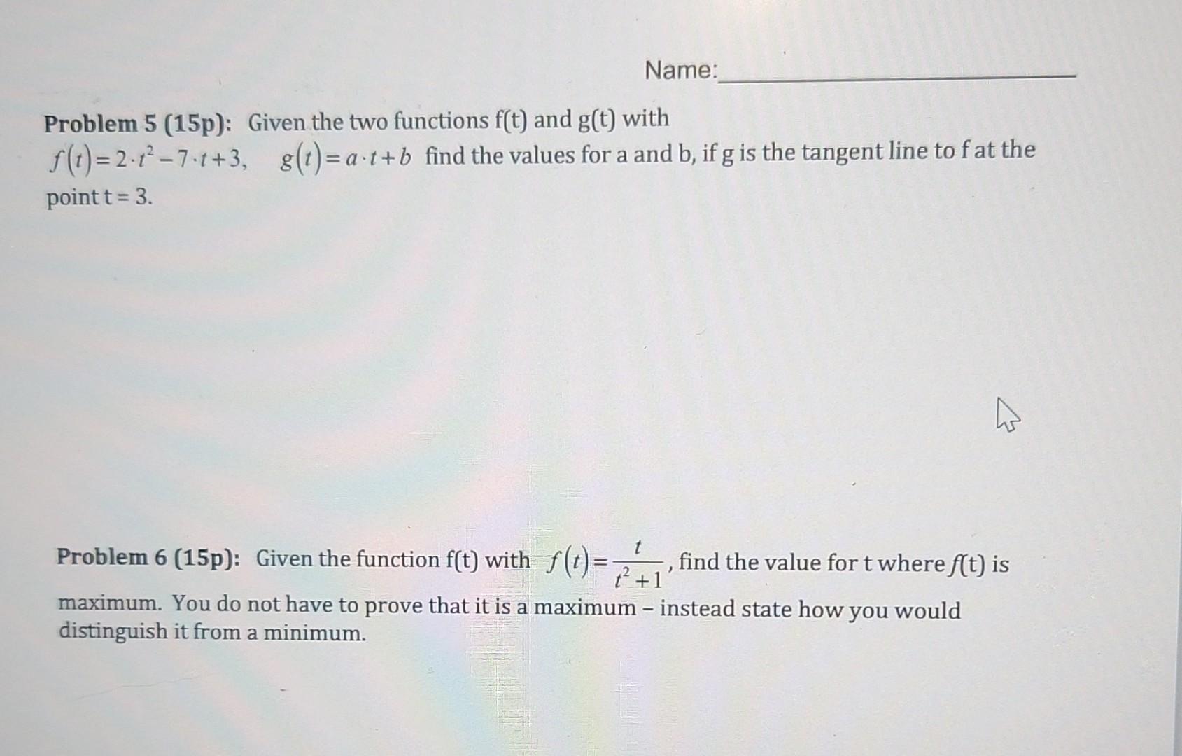 Solved Problem 5 (15p): Given the two functions f(t) and | Chegg.com