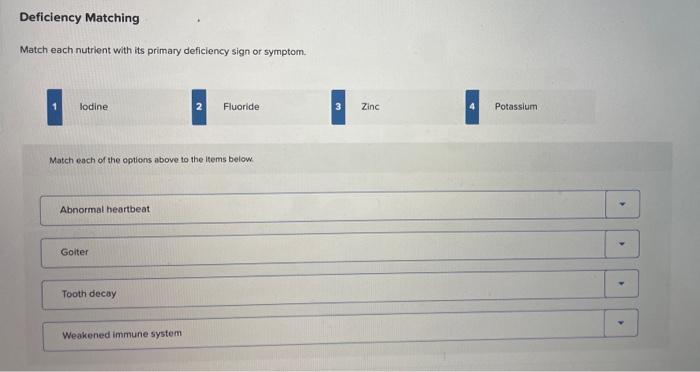 Solved Deficiency Matching Match each nutrient with its | Chegg.com