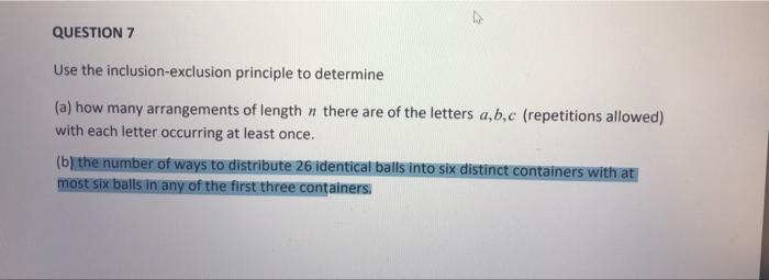 Solved Use the inclusion-exclusion principle to determine | Chegg.com