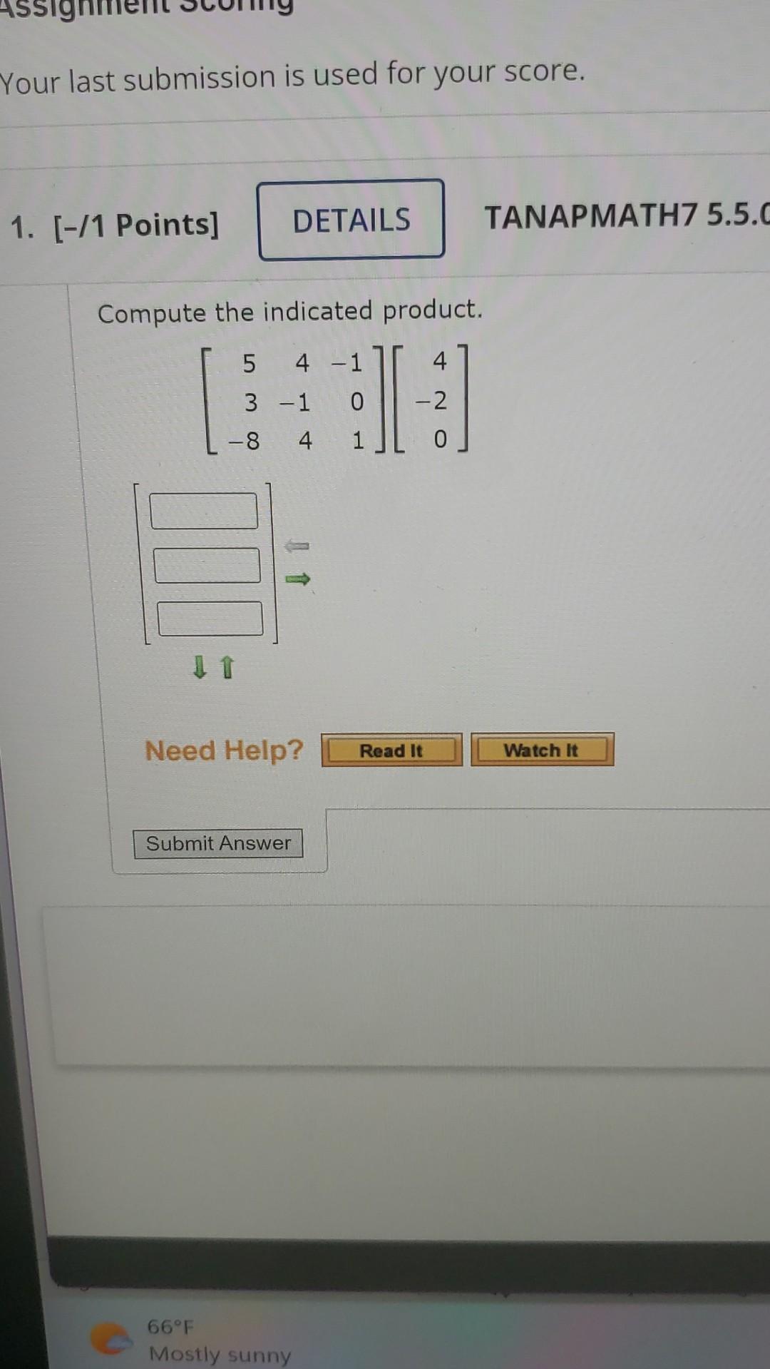 Solved Your last submission is used for your score. 1. [−/1 | Chegg.com