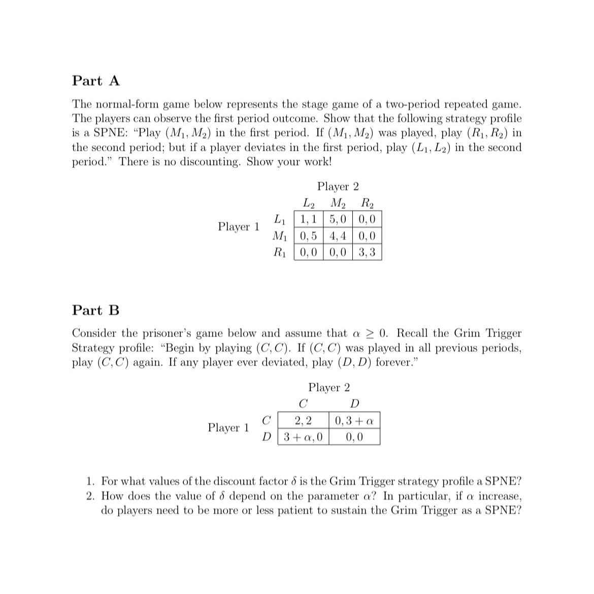 Part AThe normal-form game below represents the stage | Chegg.com