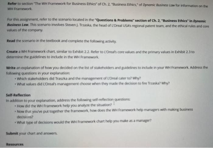 Solved Refer to section "The WH Framework for Business | Chegg.com