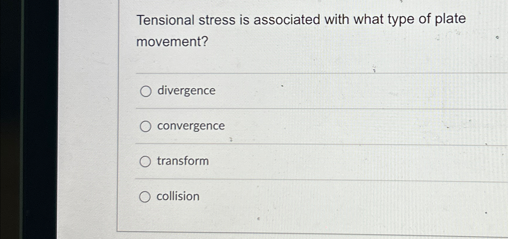 Solved Tensional stress is associated with what type of | Chegg.com