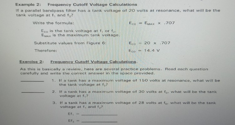 Solved Example 2: Frequency Cutoff Voltage Calculations If a | Chegg.com