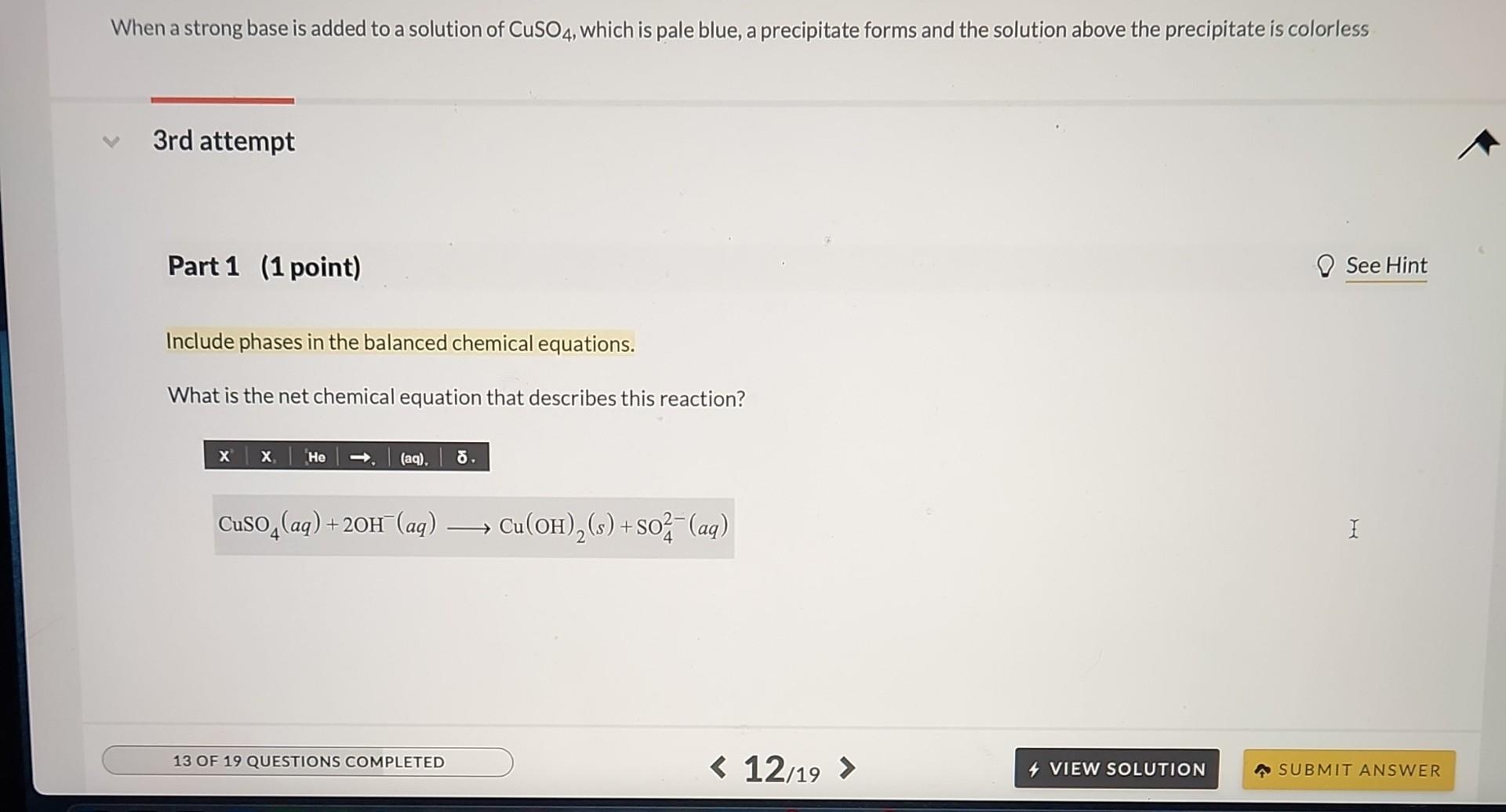 Solved Write a balanced chemical equation showing how an | Chegg.com