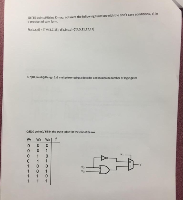 Solved 06(15 points)/Using K-map, optimize the following | Chegg.com