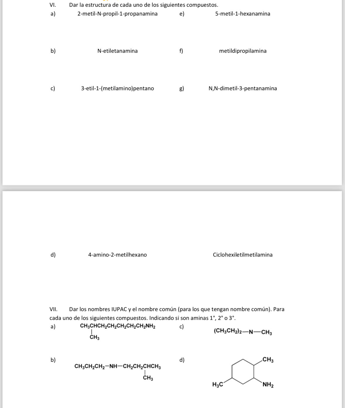 Solved VI. ﻿Dar la estructura de cada uno de los siguientes | Chegg.com