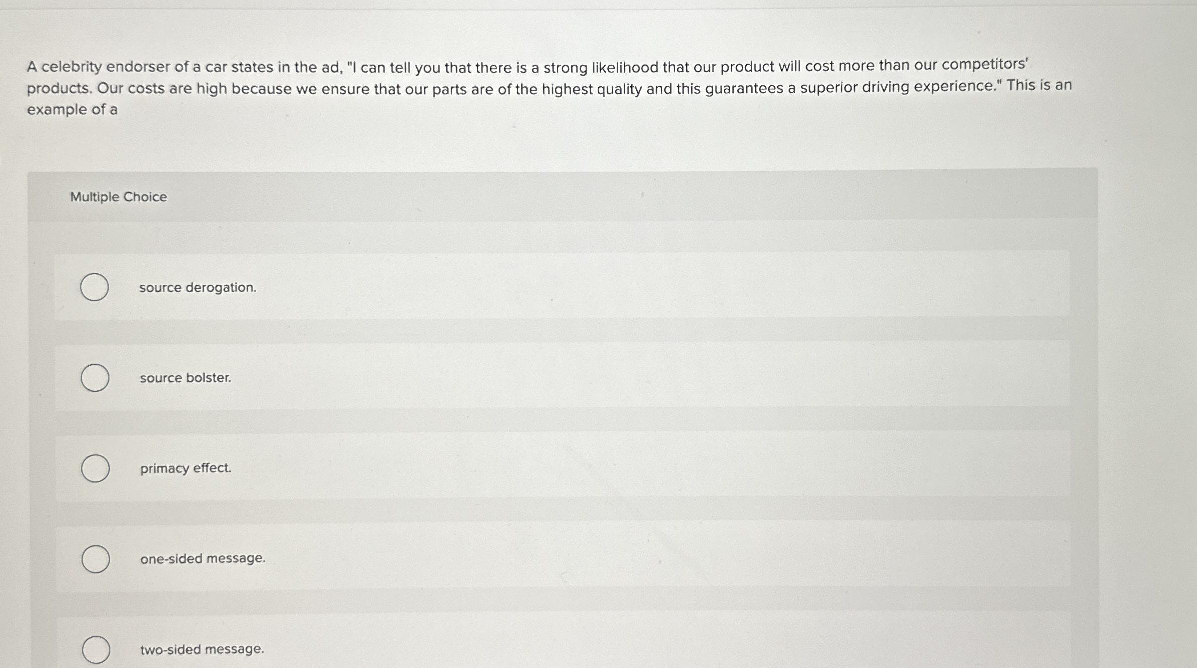 Solved A celebrity endorser of a car states in the ad, ﻿"I | Chegg.com