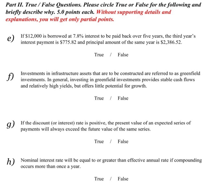 Solved Part II. True / False Questions. Please circle True | Chegg.com
