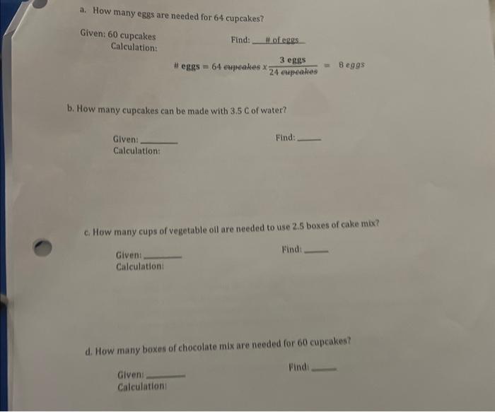 Solved 2. Use the given Chocolate Cupcake Recipe (for 24 | Chegg.com