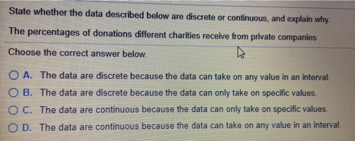 Solved State whether the data described below are discrete | Chegg.com