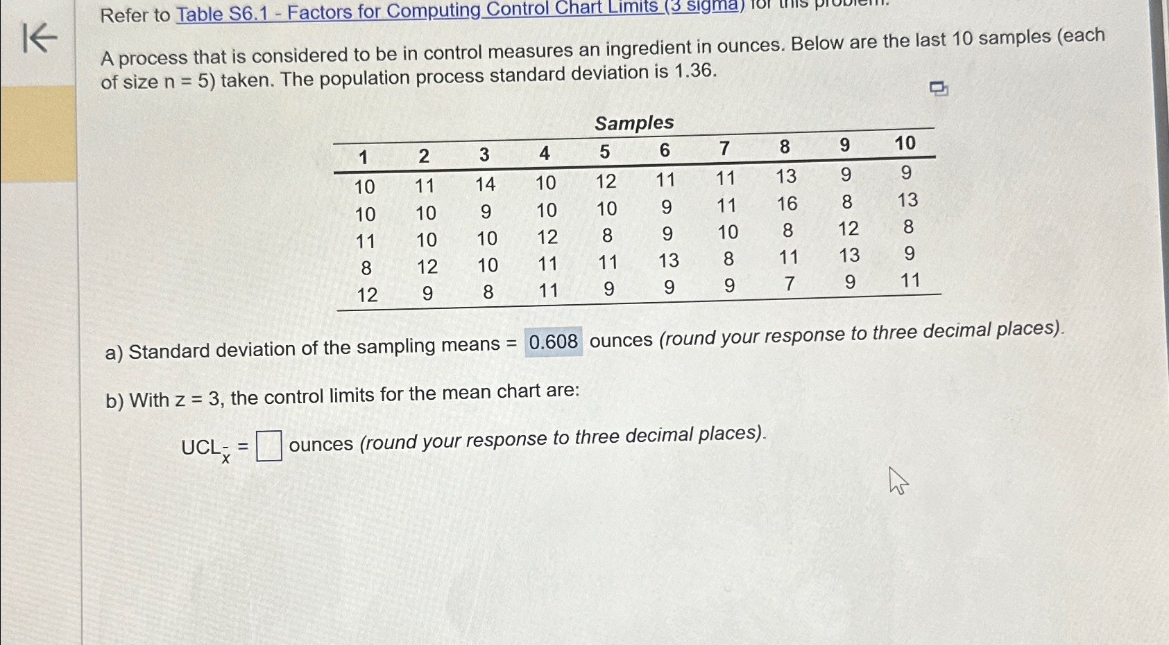 Solved Refer to Table S6.1 - ﻿Factors for Computing Control | Chegg.com