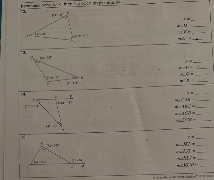 Solved Directions: Solve for x, then find each angle | Chegg.com Solved Directions: Solve for x, then find each angle | Chegg.com