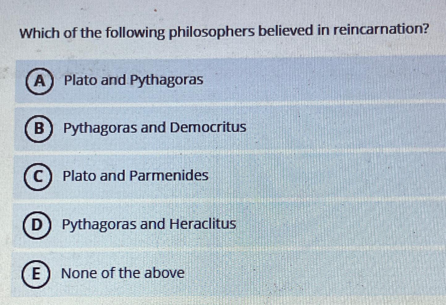 Solved Which of the following philosophers believed in | Chegg.com
