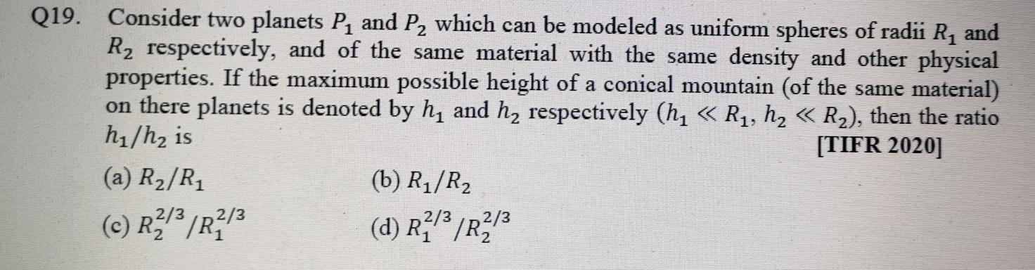 Q19. ﻿Consider two planets P1 ﻿and P2 ﻿which can be | Chegg.com