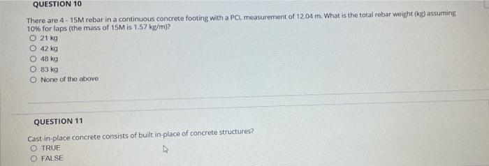 Solved QUESTION 10 There are 4 - 15M rebar in a continuous | Chegg.com