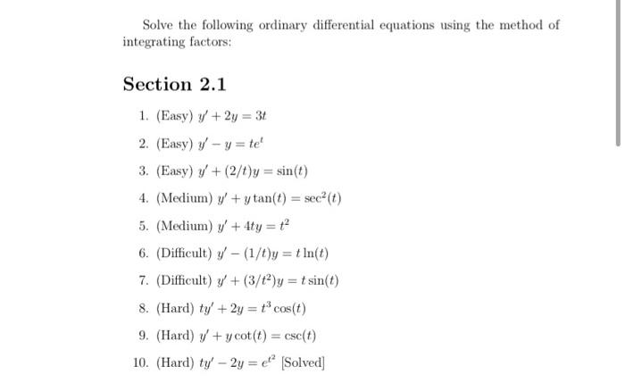 Solved Solve the following ordinary differential equations | Chegg.com