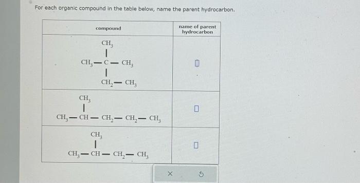 Solved For each organic compound in the table below, name | Chegg.com
