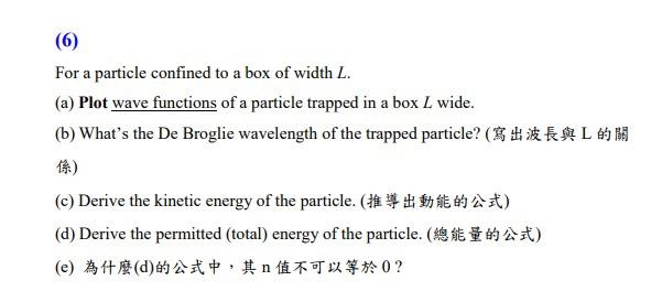 Solved (6) For a particle confined to a box of width L. (a) | Chegg.com