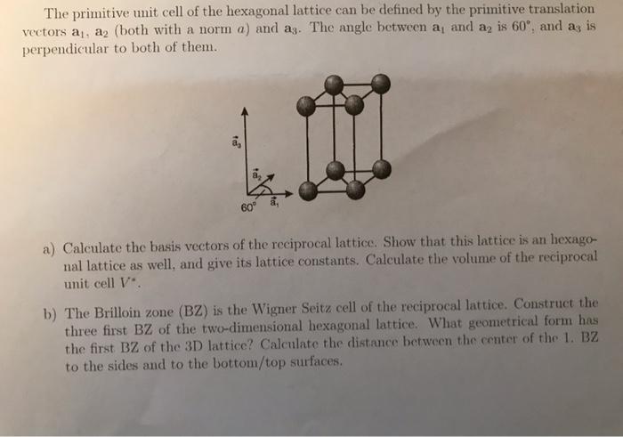 Solved The primitive unit cell of the hexagonal lattice can | Chegg.com