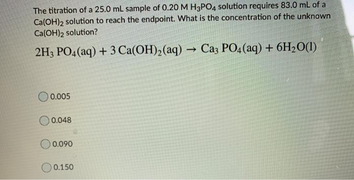 Solved The titration of a 25.0 mL sample of 0.20 M H3PO4 | Chegg.com