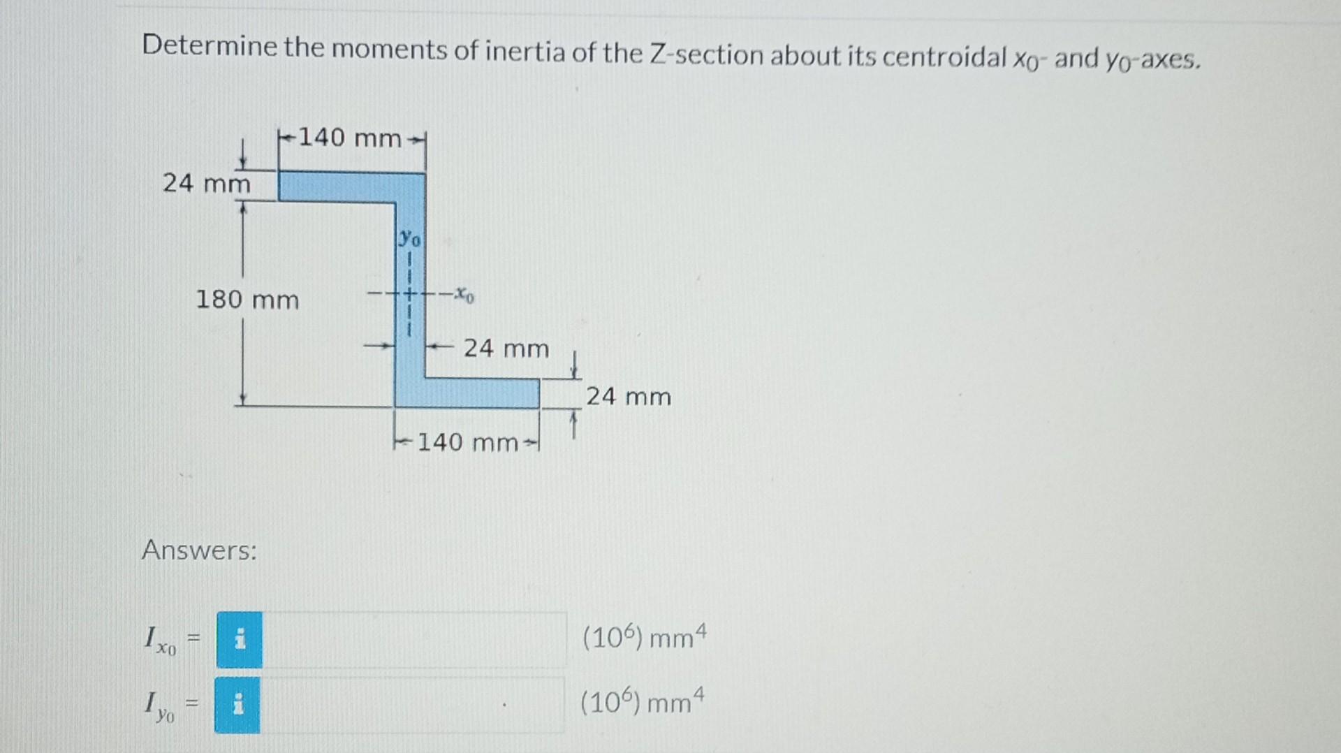 Solved Determine the moments of inertia of the Z-section | Chegg.com