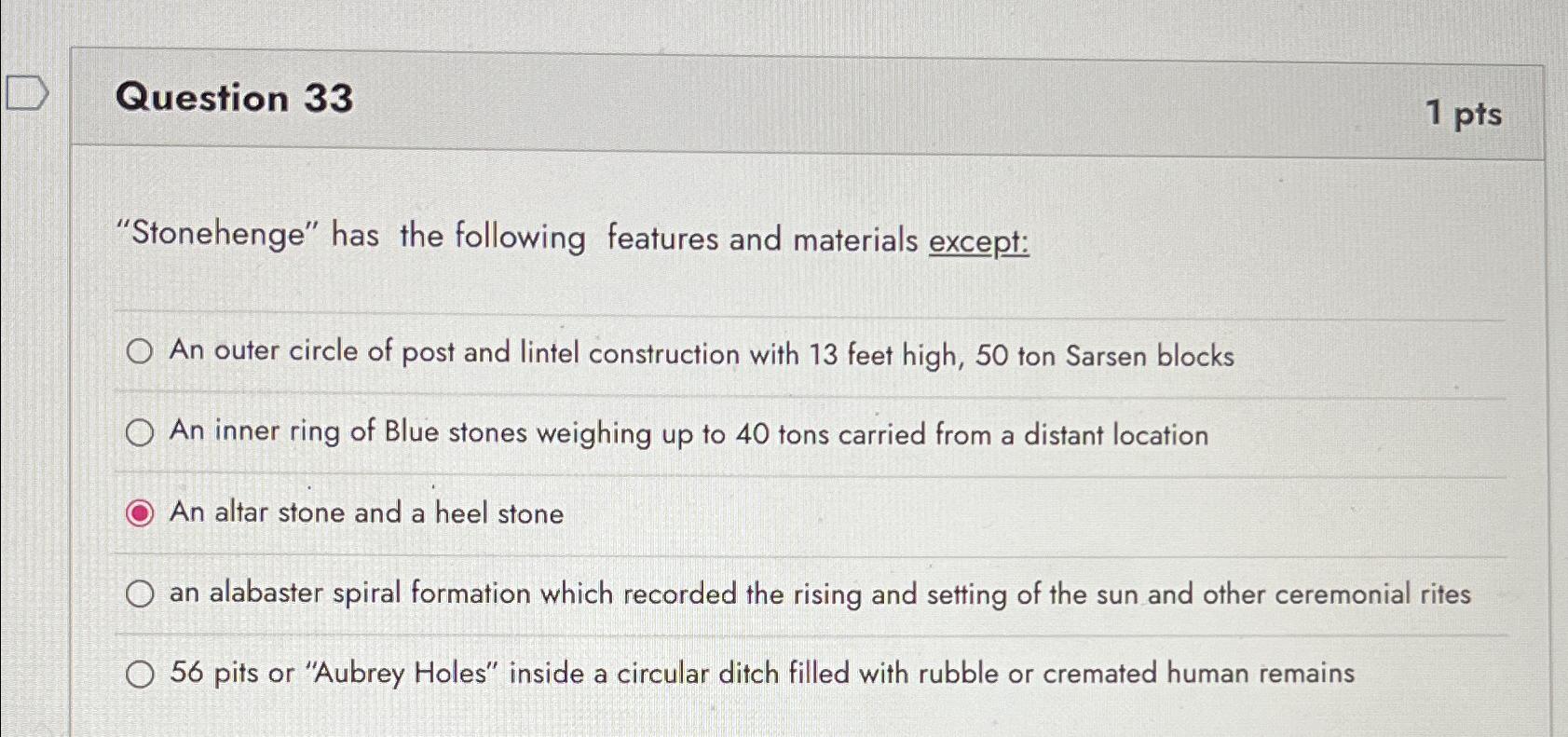 Solved Question 331 ﻿pts"Stonehenge" has the following | Chegg.com