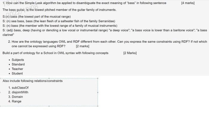 1. How can the Simple Lesk algorithm be applied to | Chegg.com