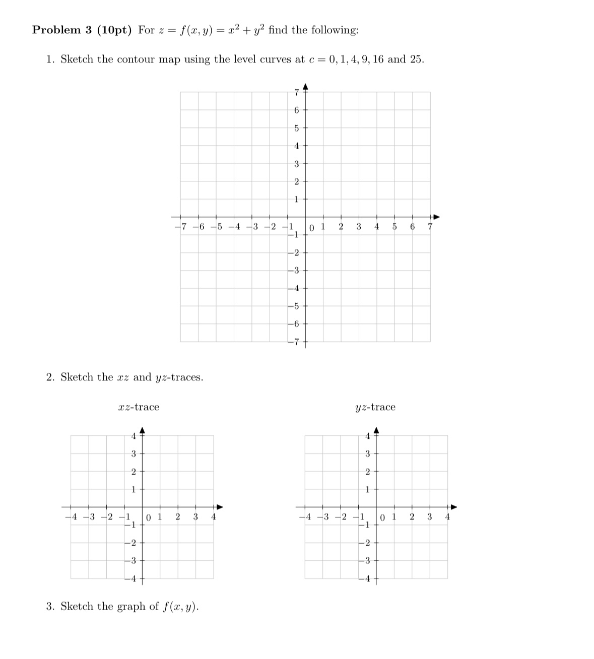 Solved Problem 3 (10pt) ﻿For z=f(x,y)=x2+y2 ﻿find the | Chegg.com