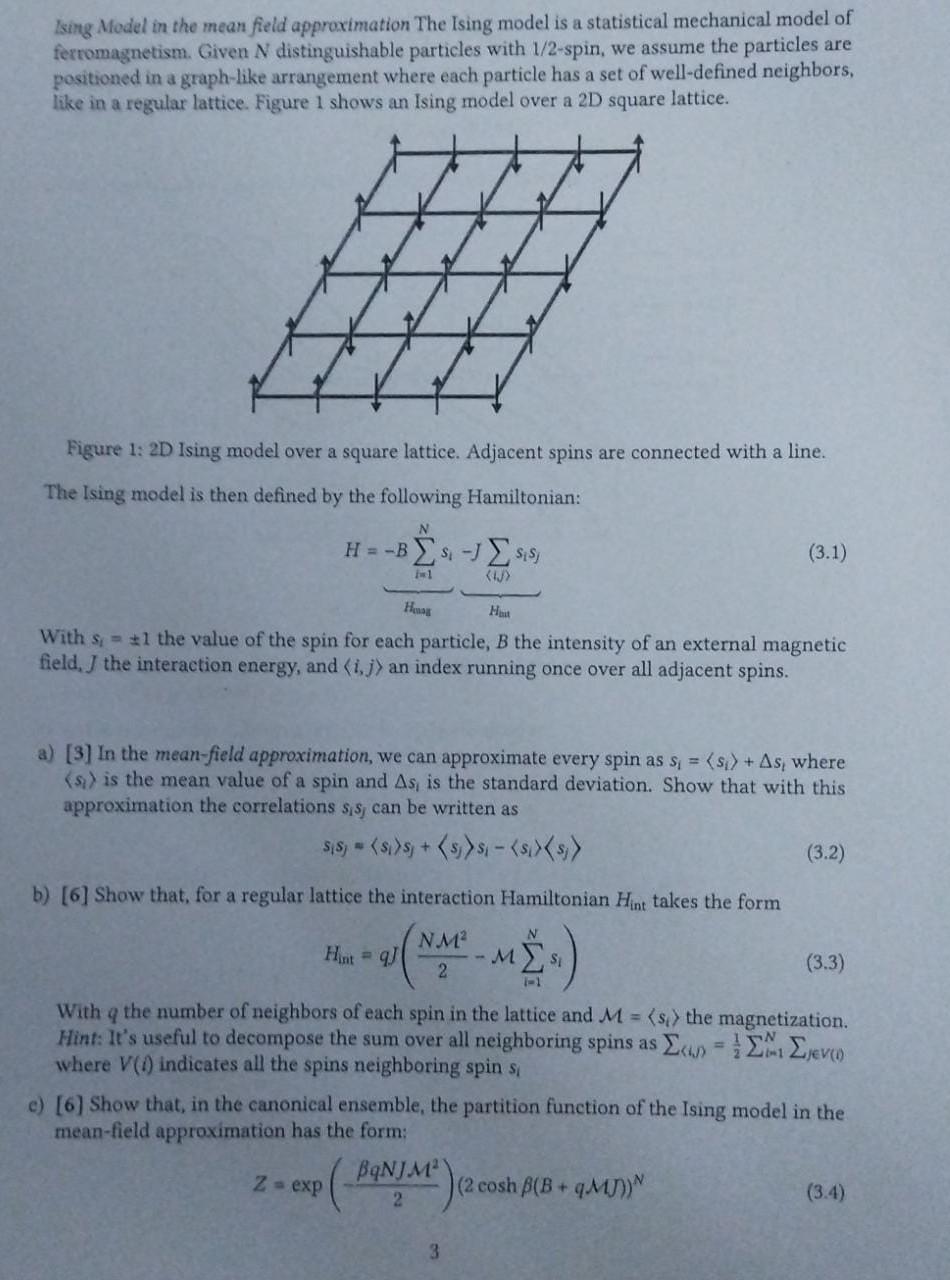 Solved Ising Model in the mean field approximation The Ising | Chegg.com