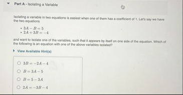 Solved Part A - ﻿Isolating a VariableIsolating a variable in | Chegg.com