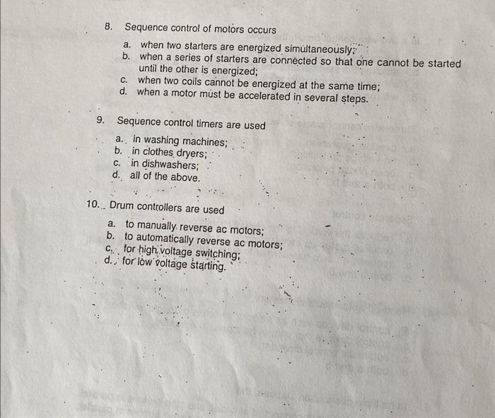 Solved Unit Test 1. In a two-wire control circuit, the motor | Chegg.com