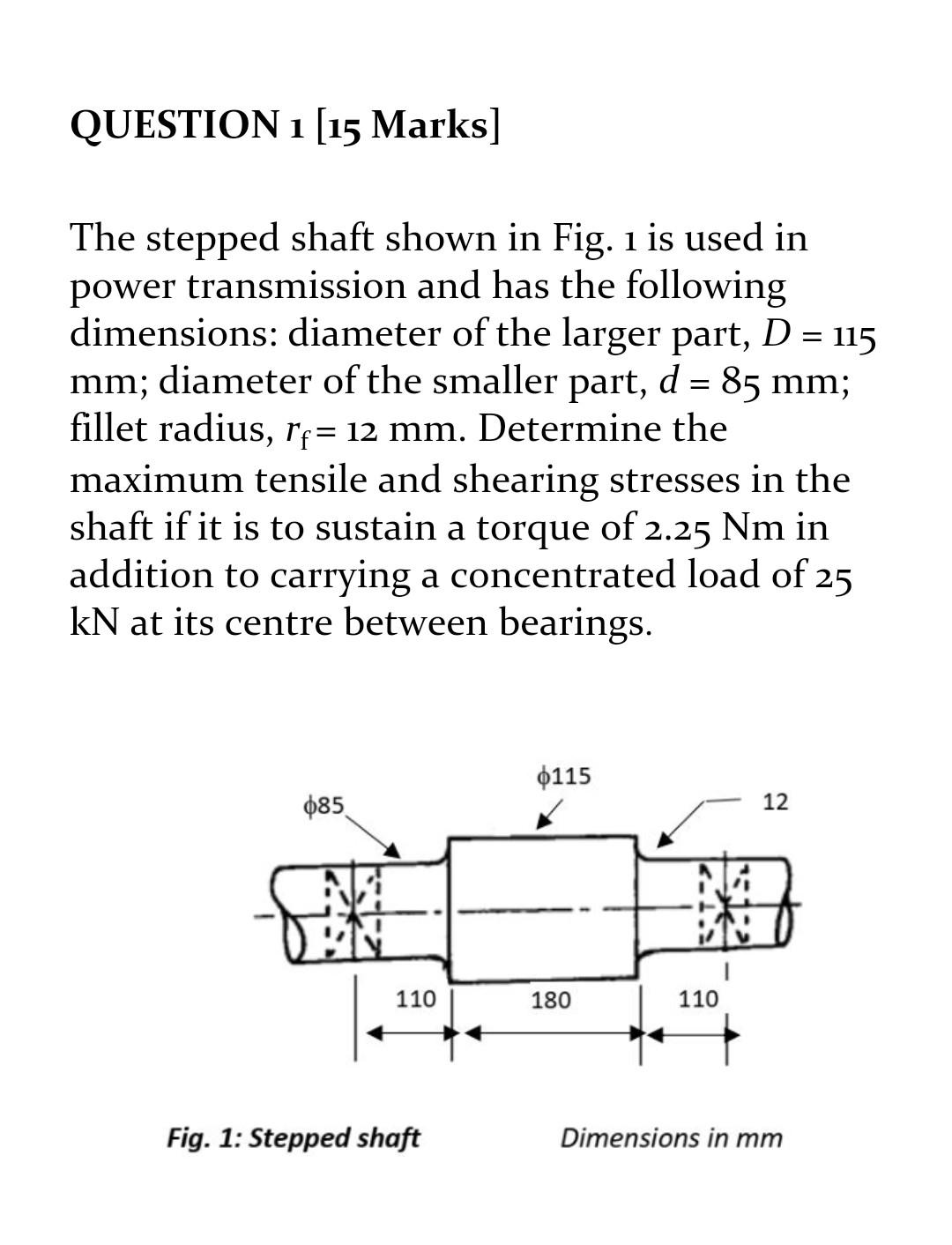 Solved The stepped shaft shown in Fig. 1 is used in power | Chegg.com