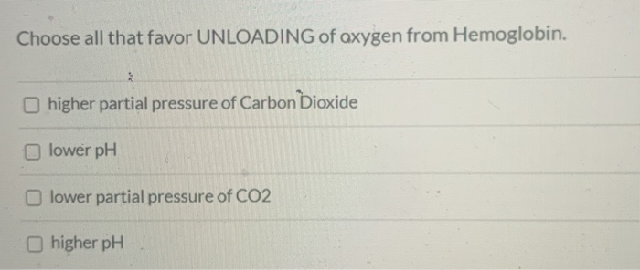 Solved Choose all that favor UNLOADING of oxygen from | Chegg.com