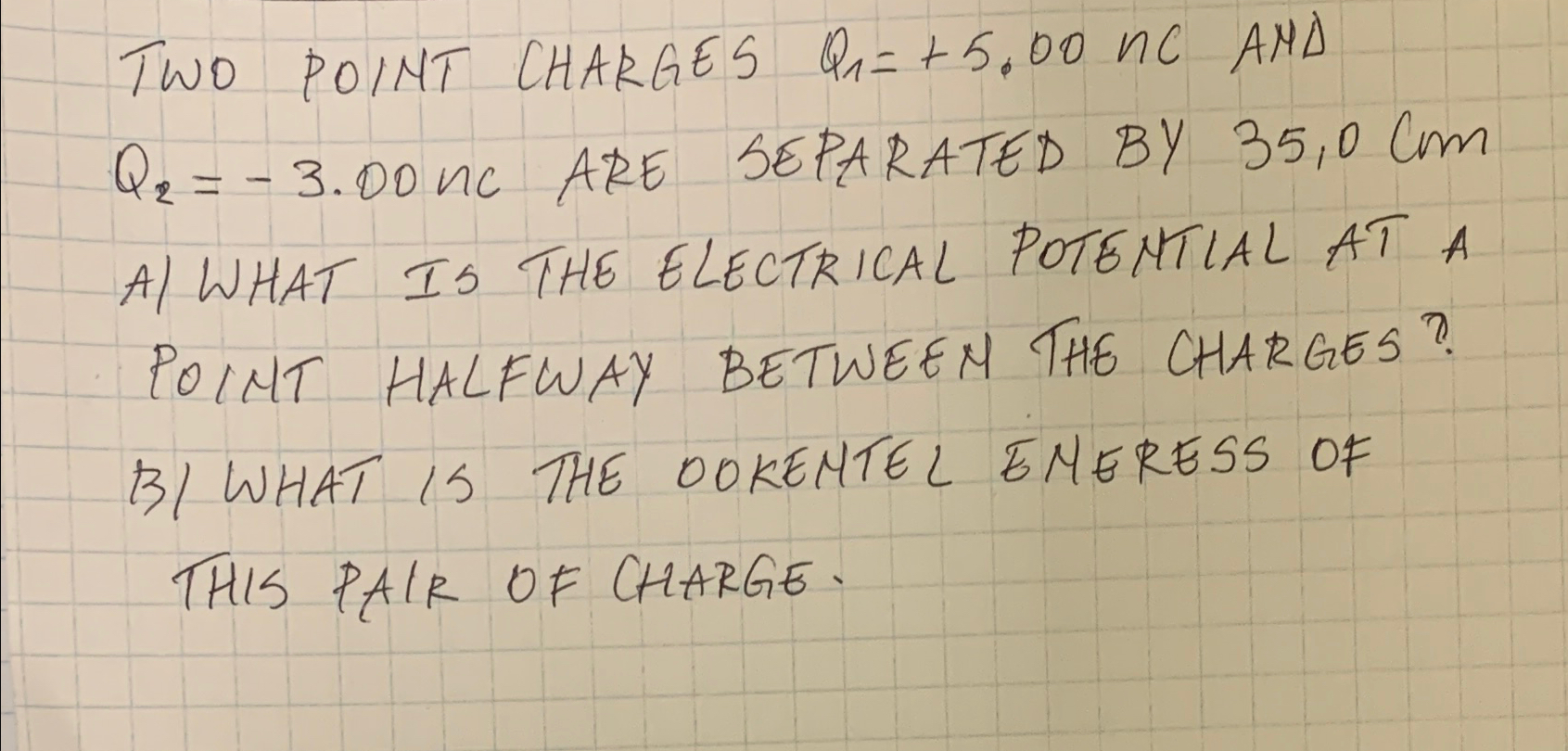 Solved TWO POINT CHARGES Q1=+5.00nC ﻿AMD Q2=-3.00 ﻿nC ARE | Chegg.com